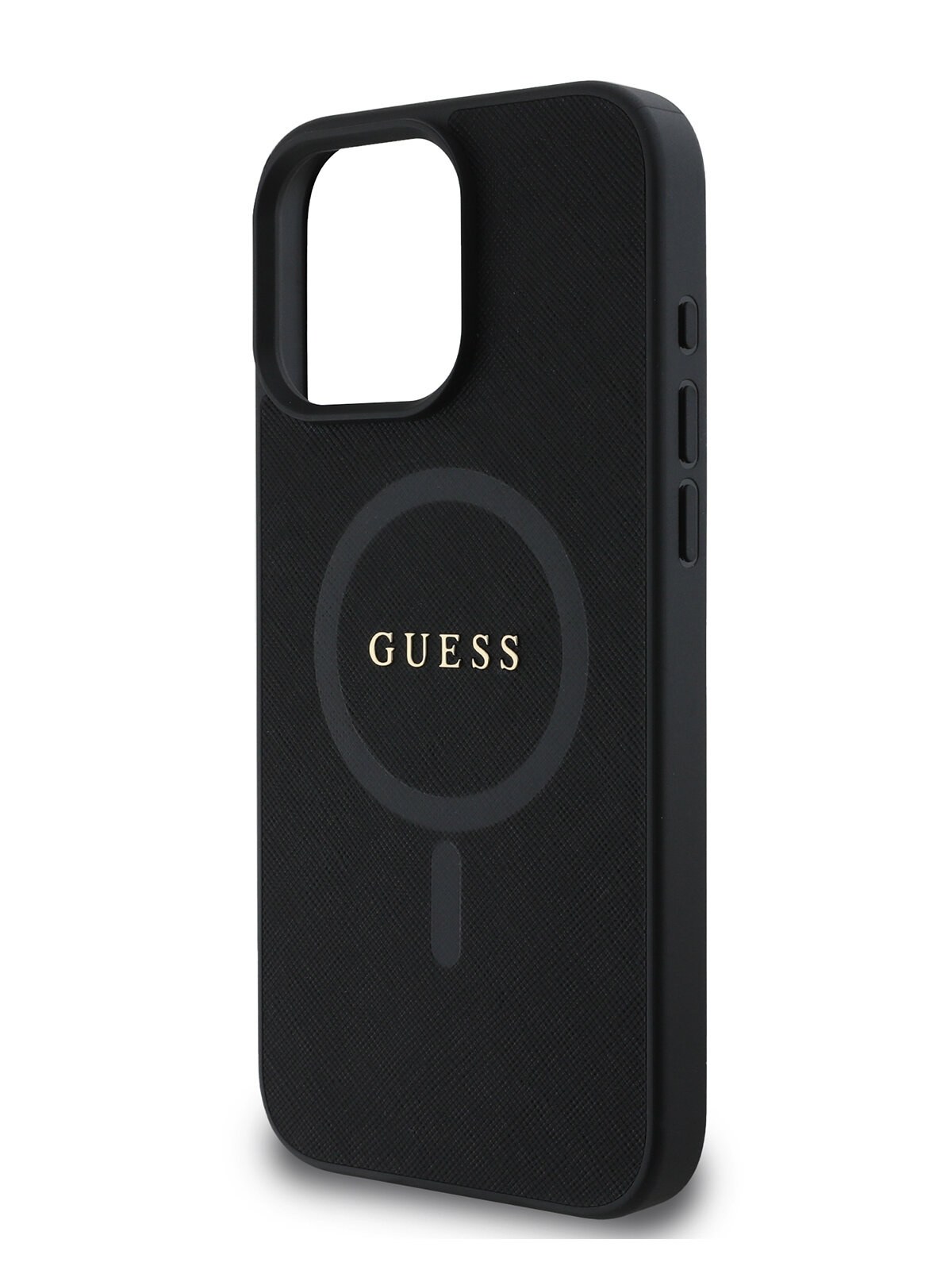 Guess для iPhone 16 Pro Max чехол PU Saffiano with metal logo Hard Black (MagSafe)