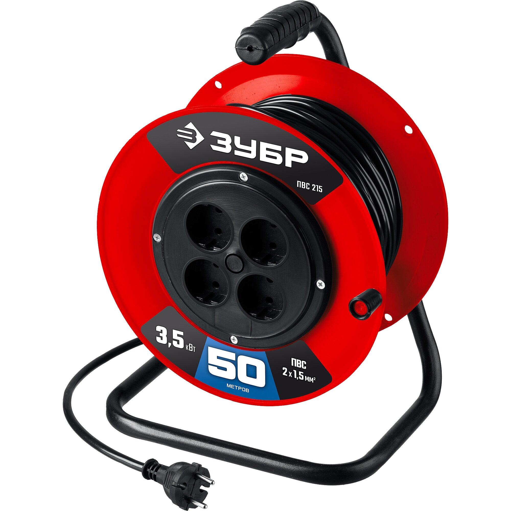 Силовой удлинитель на катушке ЗУБР ПВС-215, 2 х 1.5 мм2, 50 м, 3500 Вт