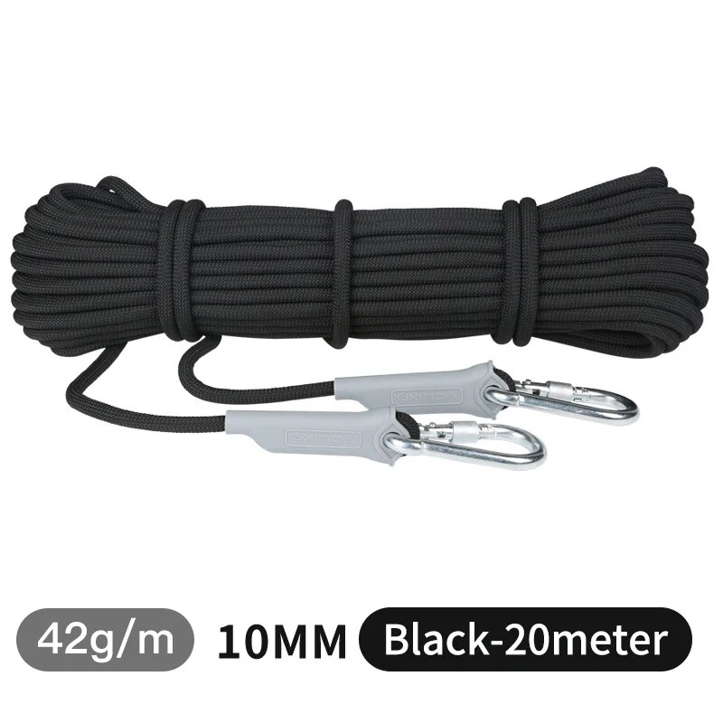 XINDA Веревка для альпинизма 10 мм армейский зеленый Черный, 10mm-Black-20meter