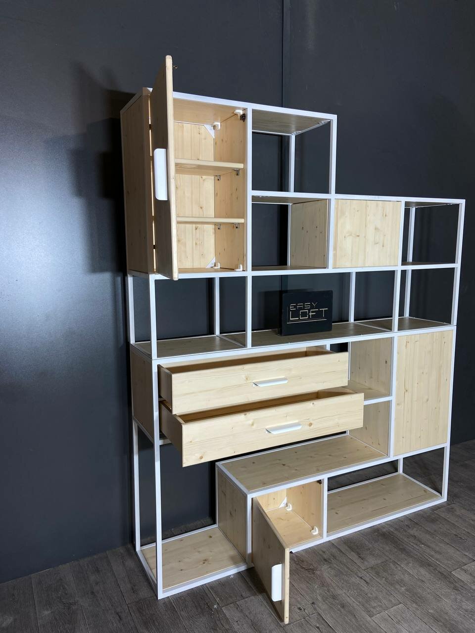 Стеллаж-перегородка "EasyLOFT" в стиле лофт для зонирования, из массива хвойных пород, для дома и офиса, 170х35х200 см.