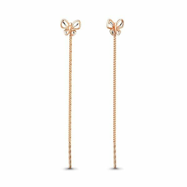 Серьги цепочки, красное золото, 585 проба
