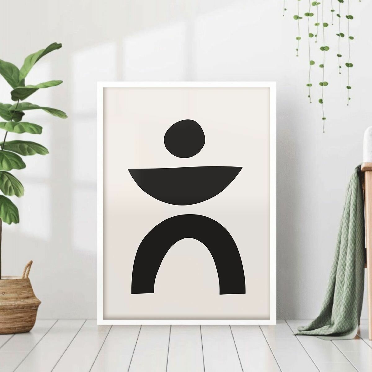 Постер "Абстракция минимализм черные фигуры" 50x70 в белой рамке на стену для интерьера