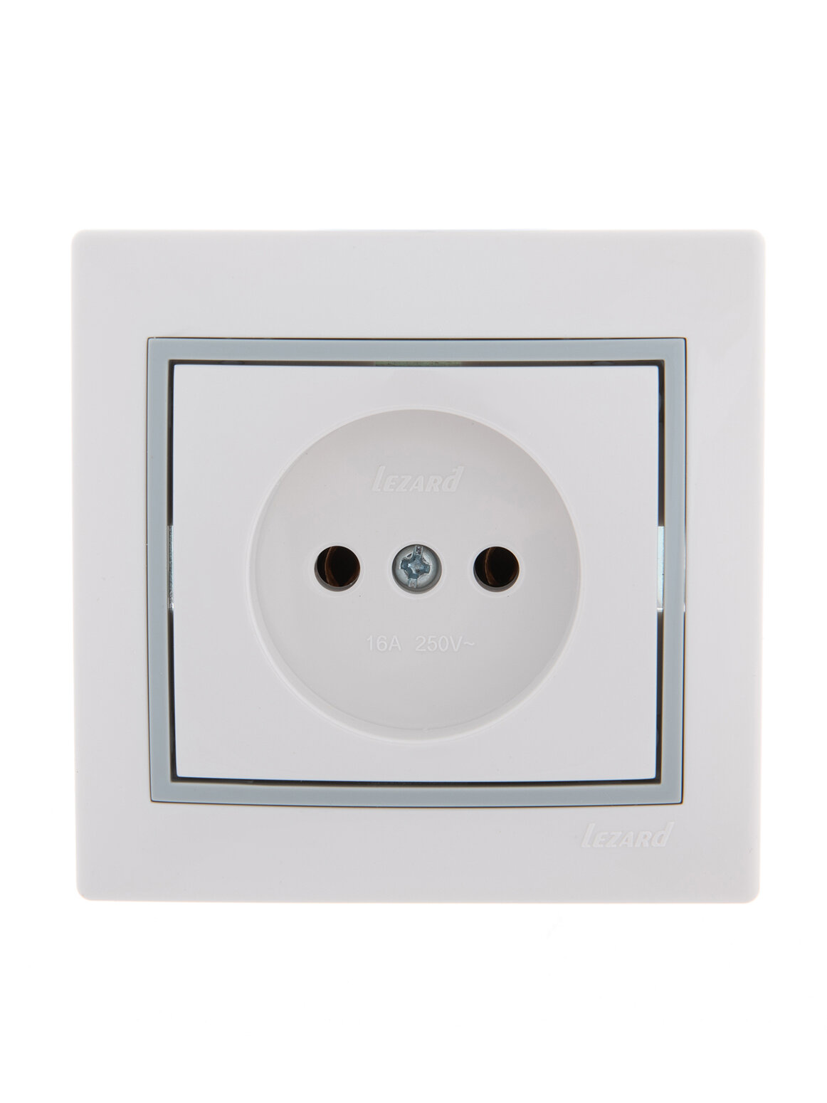 Розетка LEZARD MIRA без заземления керамика белый с серой вставкой