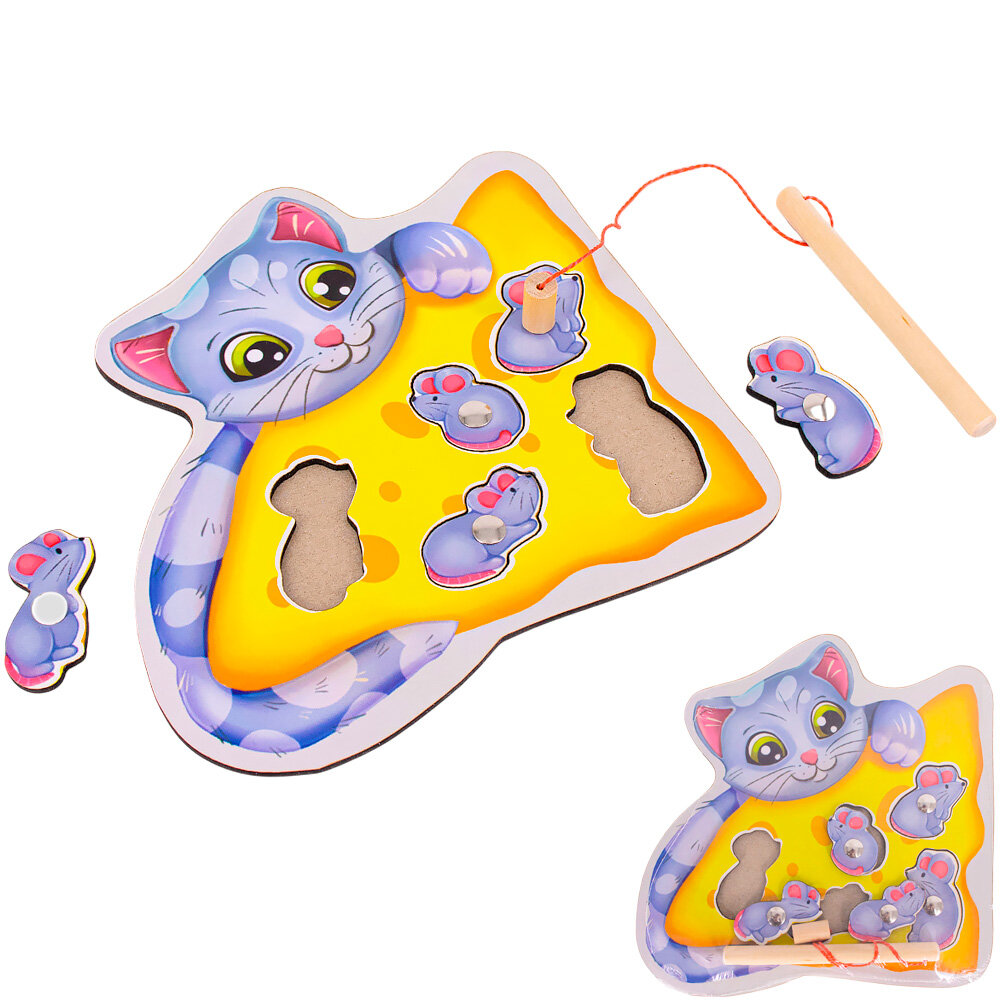 Деревянная рыбалка на магнитах "Сыр"