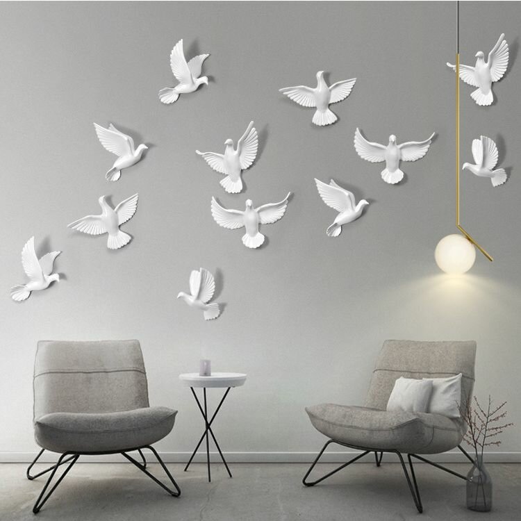 Настенный декор птички 6 шт , белый