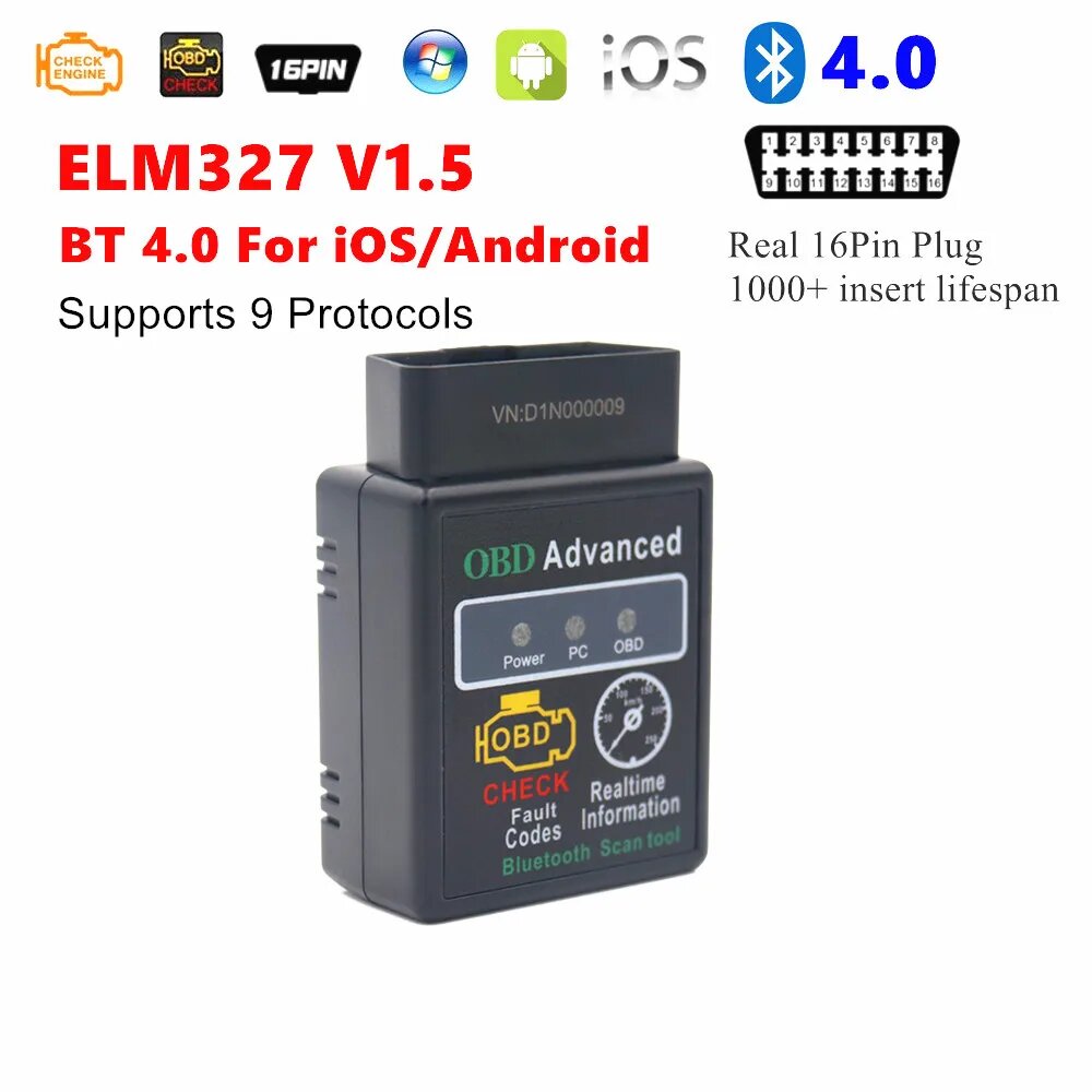 ELM327 V1.5 Bluetooth 4,0 поддерживает iOS Android Windows CAN Чип OBD2 считыватель кодов Сканер BT4.0 ELM 327 Диагностический адаптер Model 5