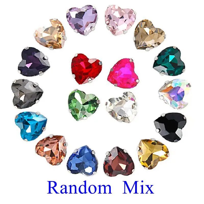 Стразы сердце стеклянные 20 шт Ivyglitter Random Mix