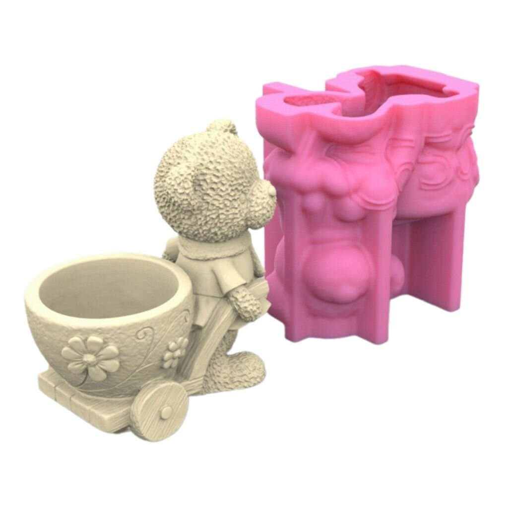 Силиконовая форма Медведь для цветочного горшка, форма для кашпо и поделок из бетона и гипса, размер 11x8x11,5 см, идеальна для декора дома и балкона 1 шт