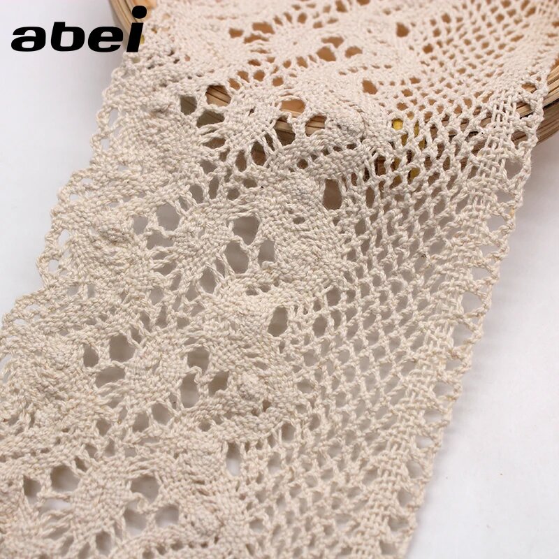 Бежевая хлопковая кружевная лента 9.5 см abei