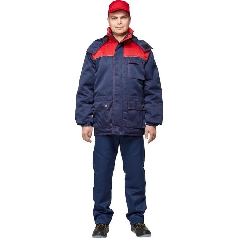 Рабочая куртка КНР зимняя мужская, сине-красная, размер 44-46, рост 182-188 см (з08-КУ муж син/крас)