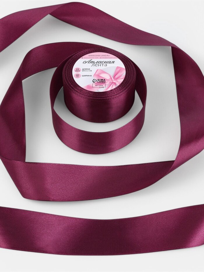 Лента Арт Узор "Сима-Ленд", атласная, длина 23 м, ширина 40 мм, цвет бордовый
