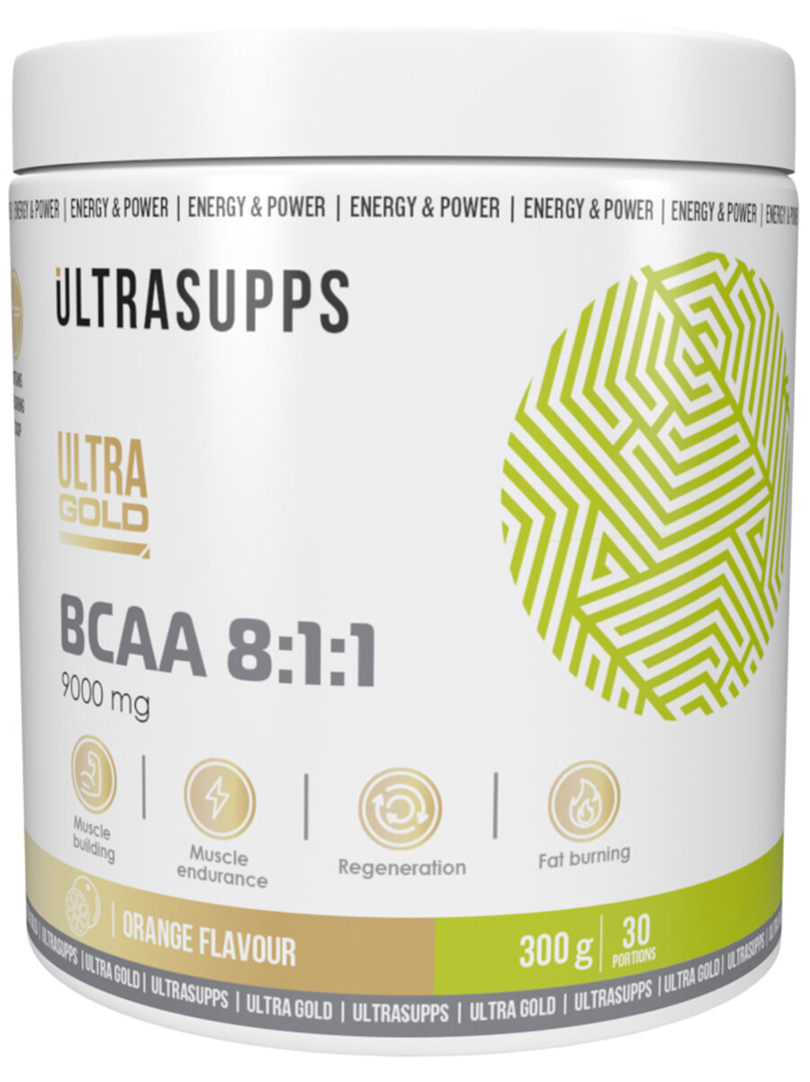 Незаменимые аминокислоты UltraSupps Ultra Gold BCAA 8:1:1 - 300 г, апельсин