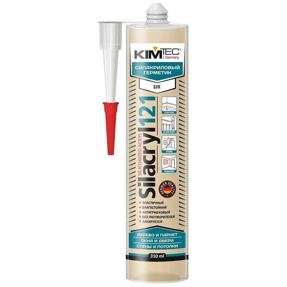 Силакриловый герметик KIM TEC Silacryl 121 бук, 310 мл 02-04-79, 6х6 мм, для дерева, камня, металла, морозостойкий