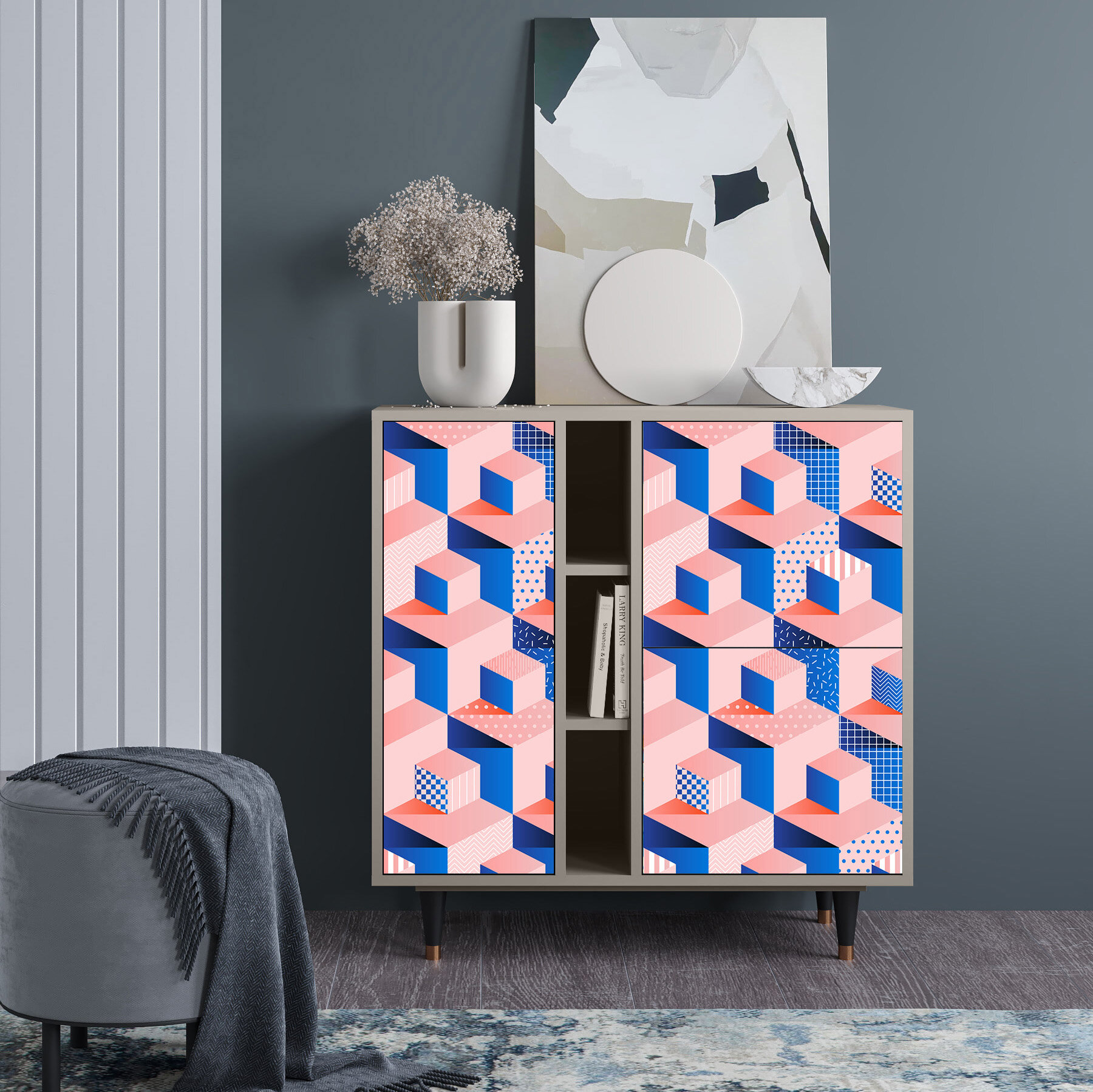 Комод - STORYZ - BS5 Pinky Squares, Размер - 94 x 96 x 41 см, Цвет корпуса - , Сатин