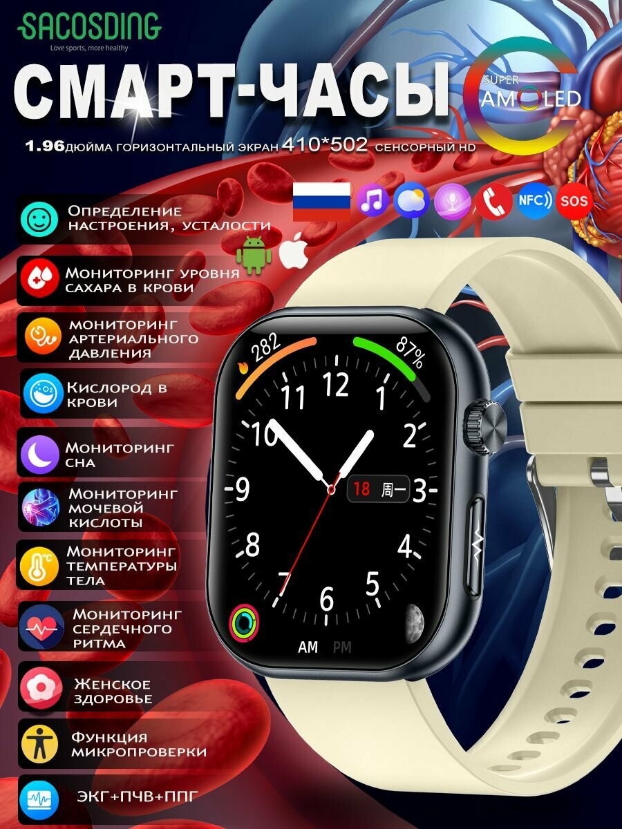 Умное кольцо для мужчин и женщин - звонки по Bluetooth, ЭКГ + микрообследование, неинвазивный мониторинг уровня сахара в крови, мониторинг уровня кислорода и давления в крови