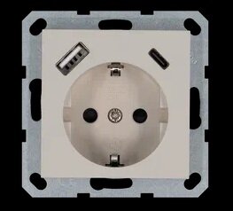 Jasmart G Тауп Розетка с заземлением со шторками 16A c USB A+C 25W, G5501USB-25T