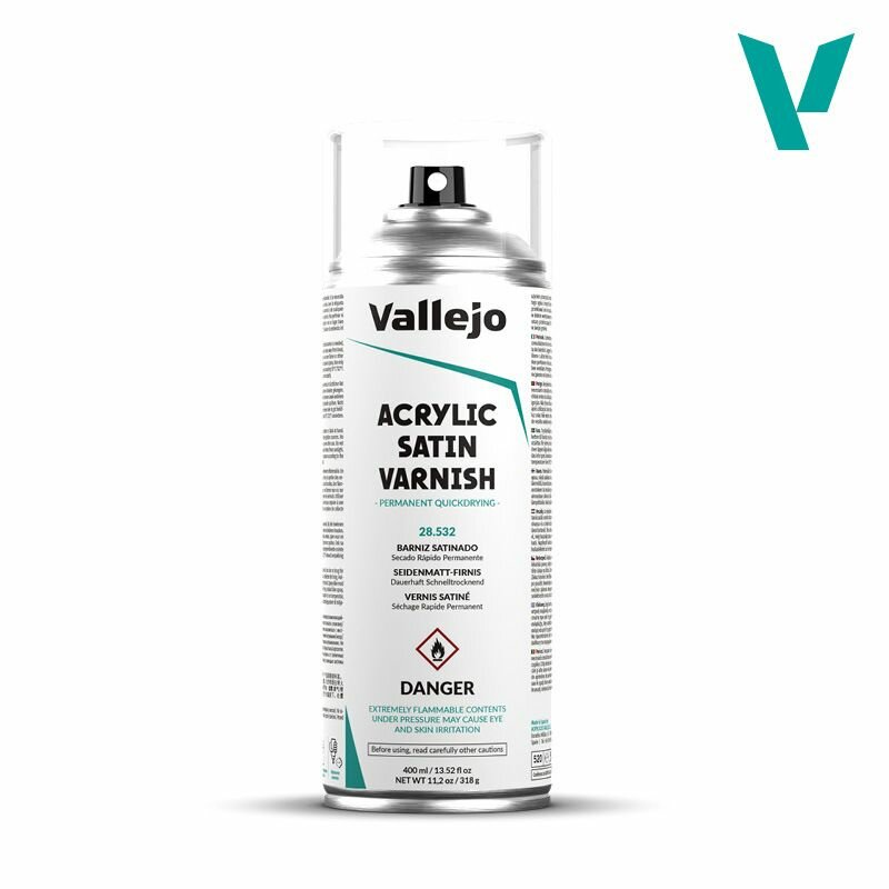 Акриловый полуматовый лак Vallejo серии Aerosol Varnish - Acrylic Satin Varnish (400 мл)