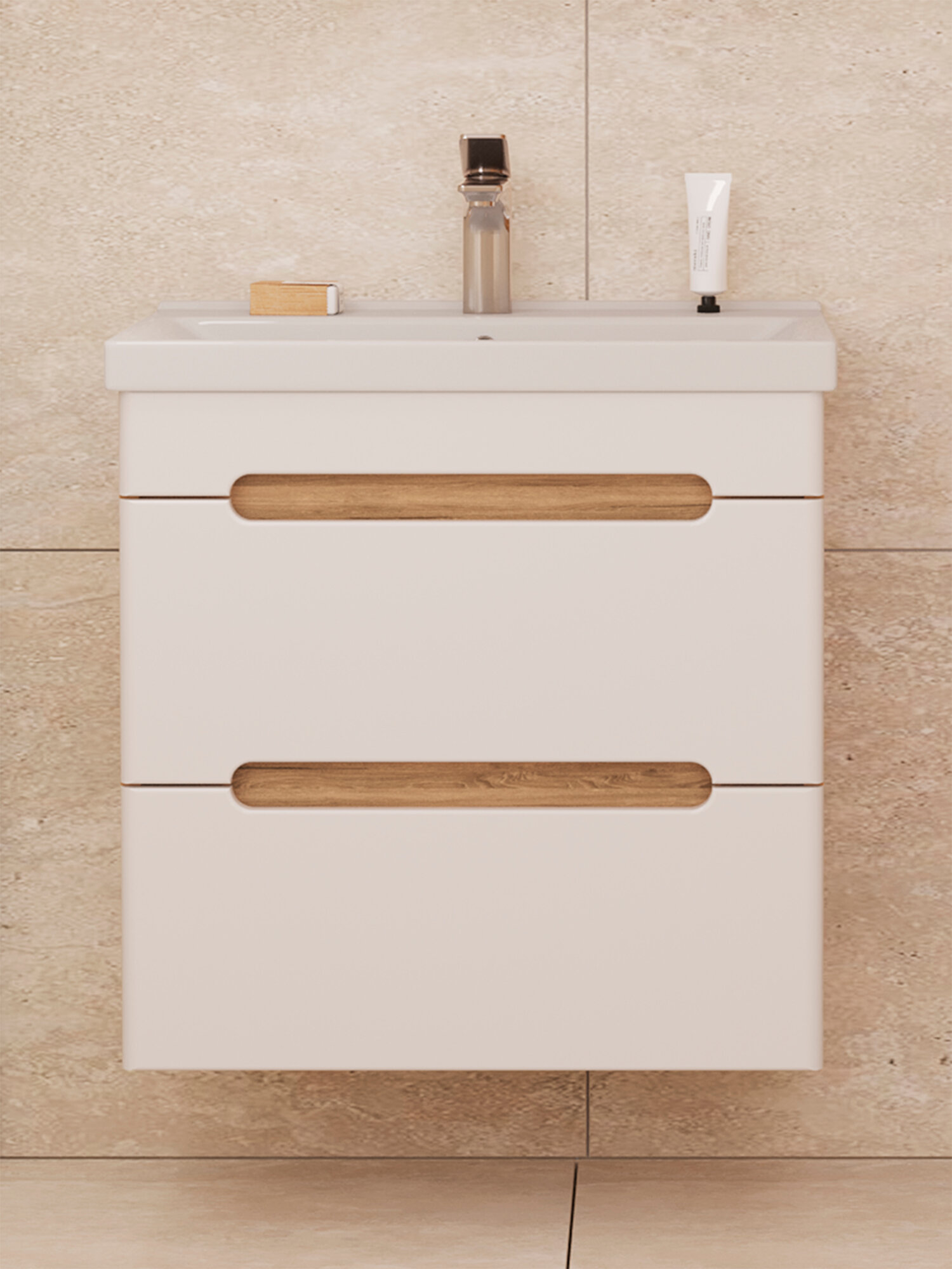 Тумба подвесная SanStar Diva 50 с раковиной Фест 50 (комплект) для ванной комнатыбелый, дуб вотан