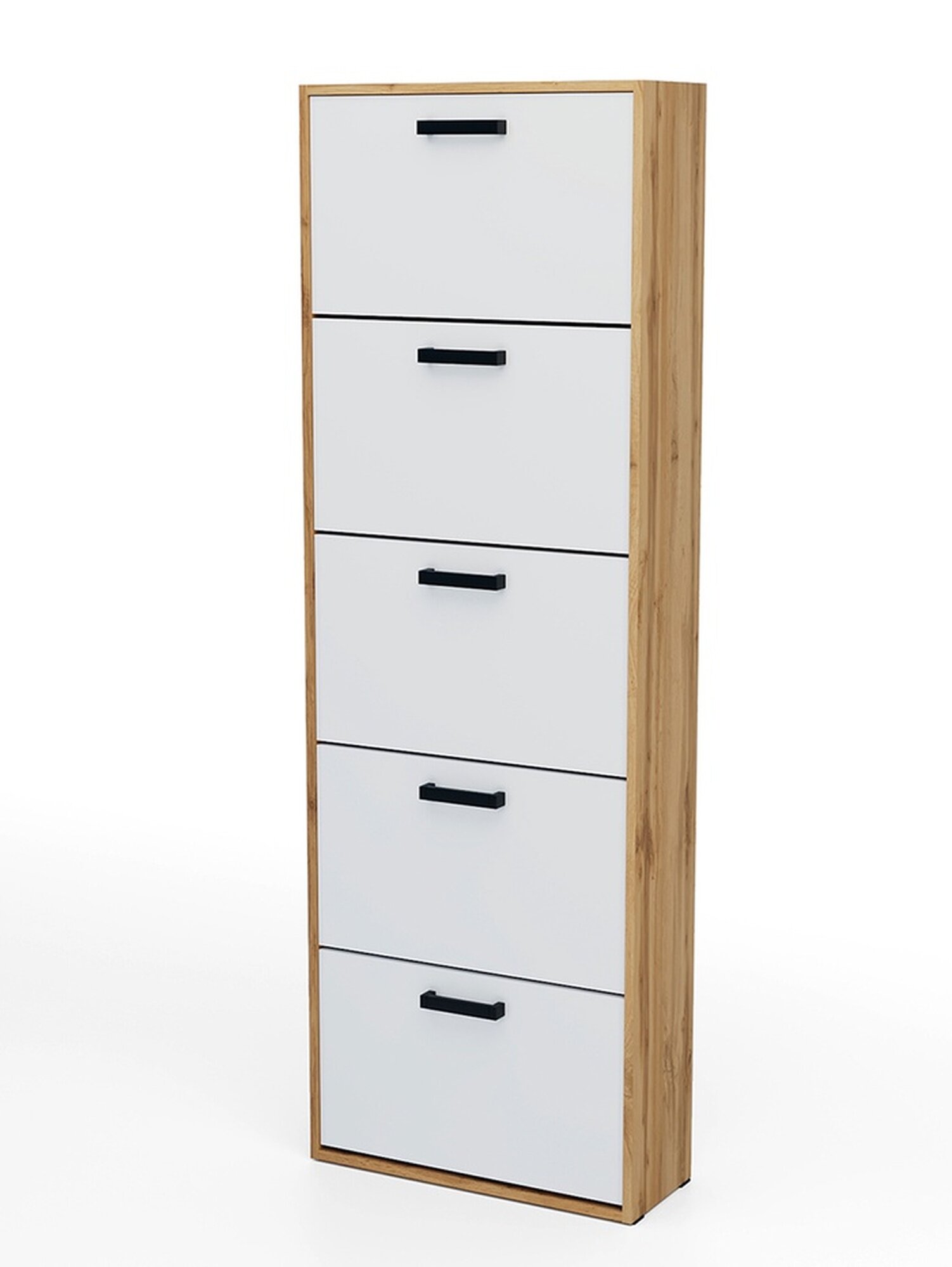 Обувница Клик Мебель "Приветливая-3", ЛДСП, белая, дуб сонома, 60 см х 22 см х 180 см