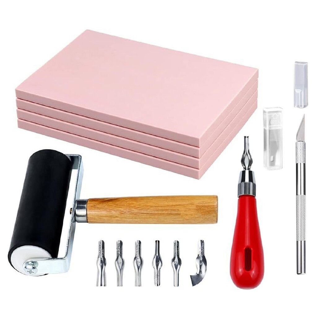 Резиновый блок штампа для резьбы с режущим инструментом и резиновым роликом для гравировки, печать других поделок