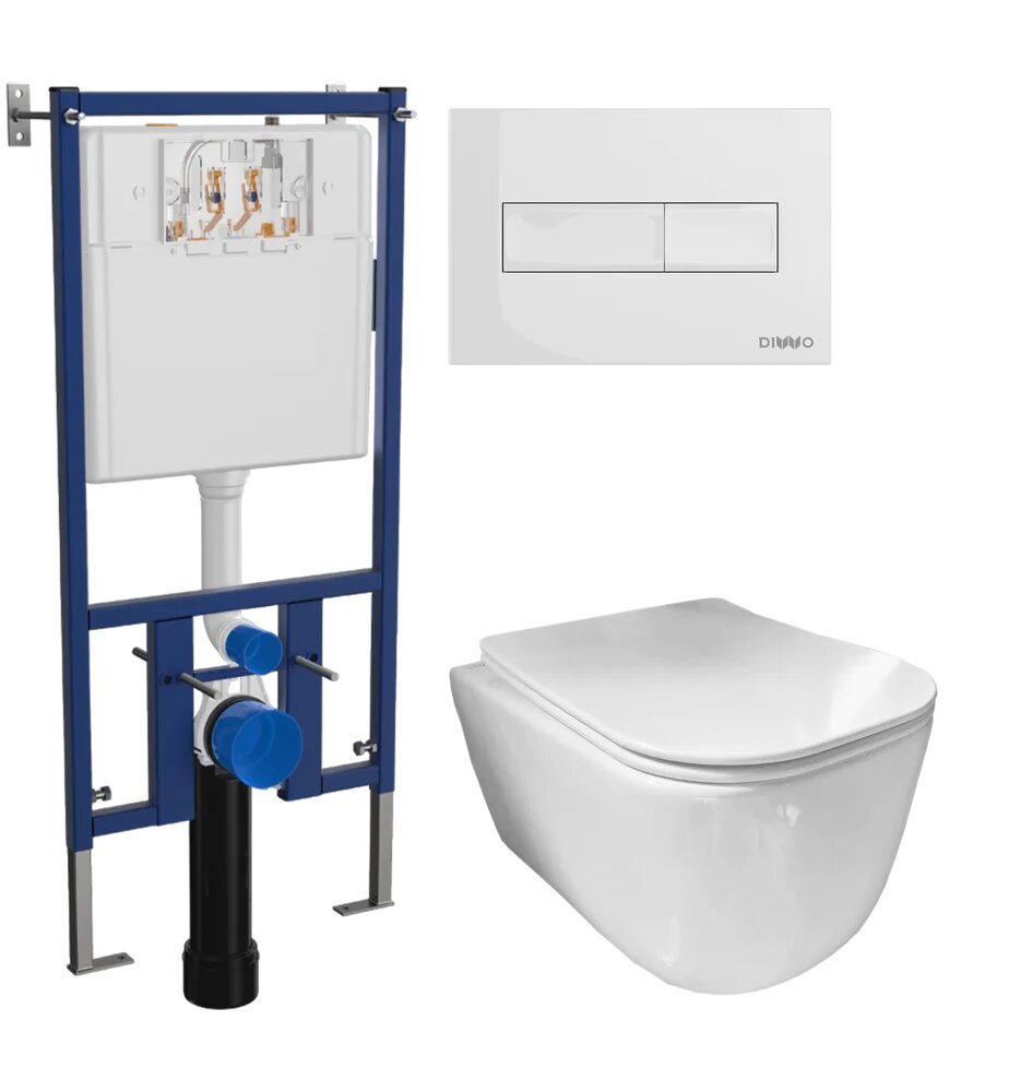 Комплект 3 в 1 Унитаз подвесной Ceramicanova New Day CN3005 / Инсталляция DIWO 4501 / Кнопка 7320 цвет глянцевый белый