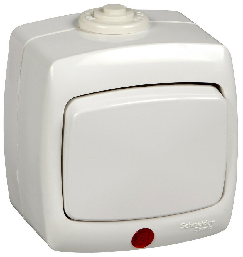 1-клавишный переключатель с подсвет.10А, 250В, белый. VA610-129B-BI рондо IP44 О/У Schneider Electriс