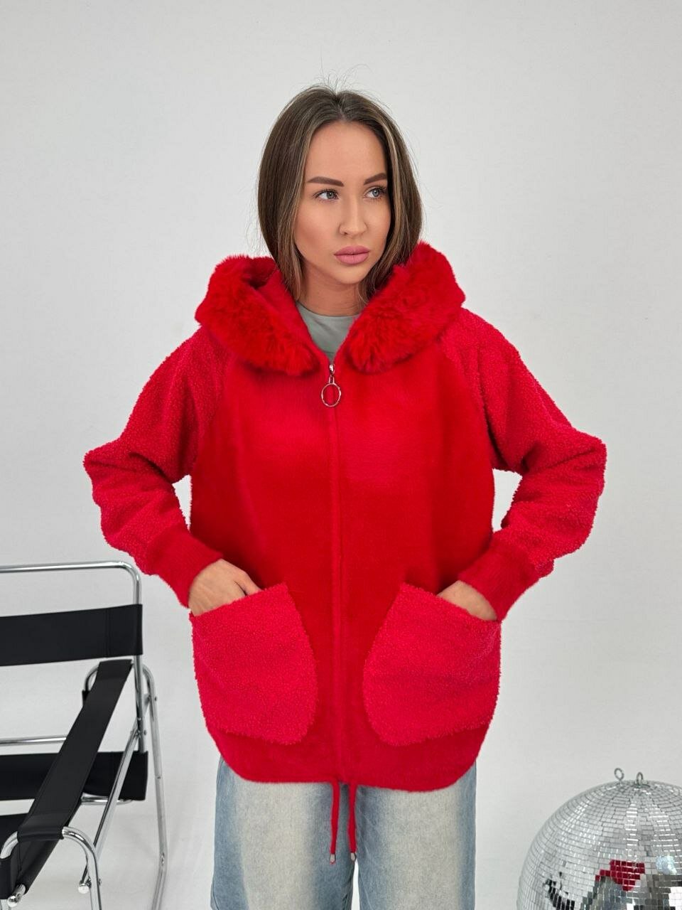 Кардиган  осенняя со съемным мехом 46-52