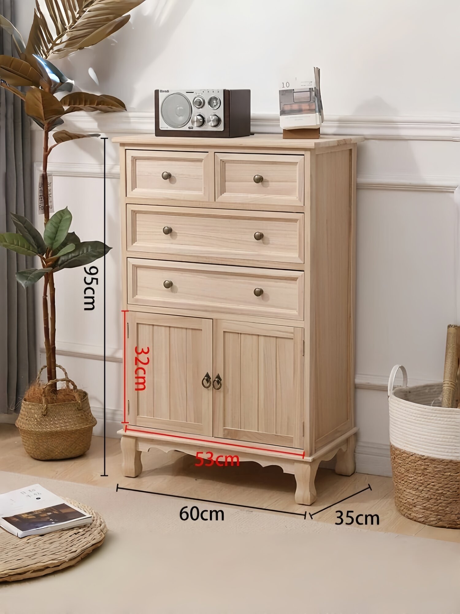 Комод ZXC, в американском стиле, 5 ящиков, МДФ фасад, 60x35x95 см