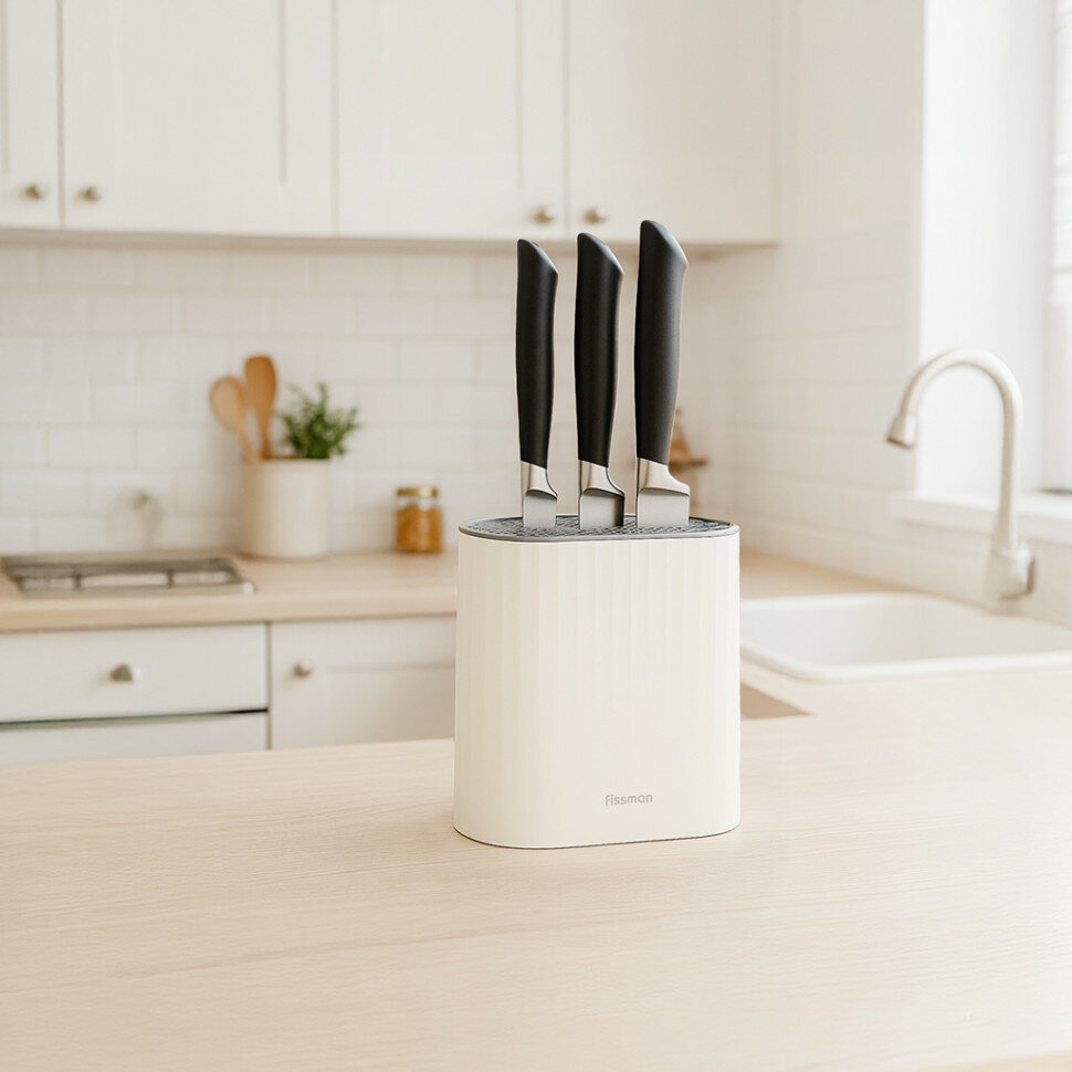 12887 FISSMAN Подставка для кухонных ножей 23x7,8x22,6см овальная, цвет бежевый (пластик)
