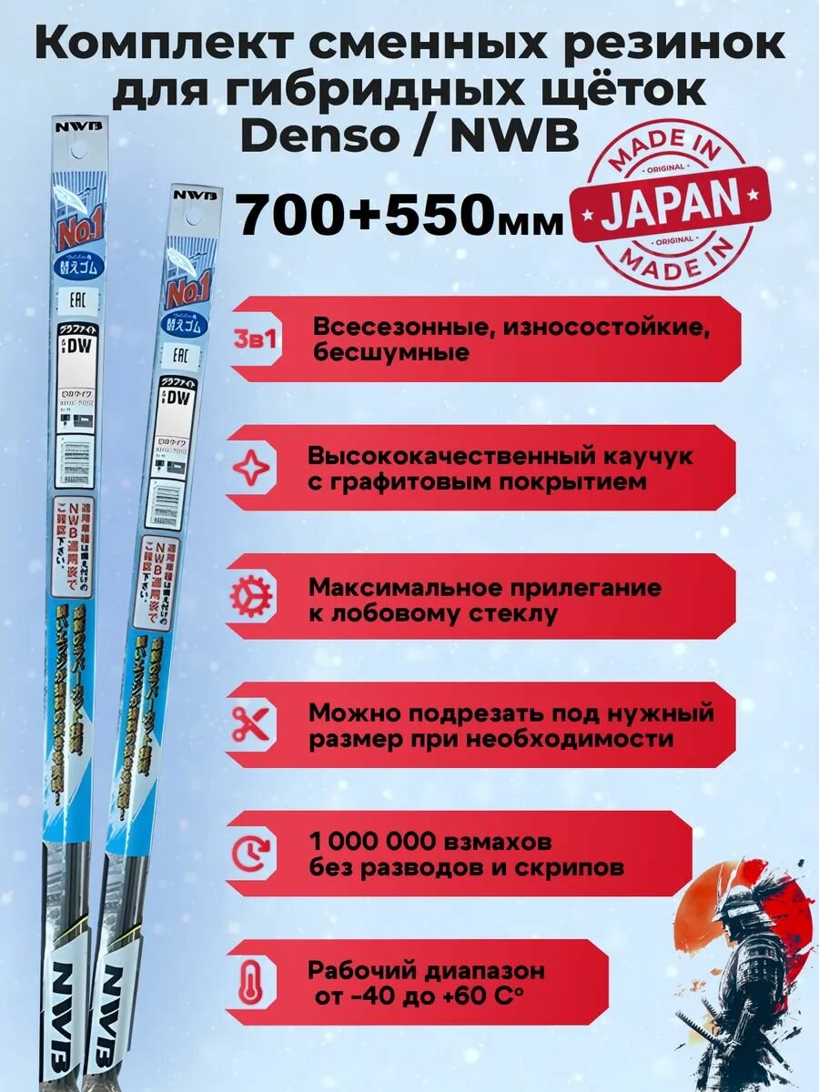 Сменные резинки 700+550 мм для гибридных щеток NWB