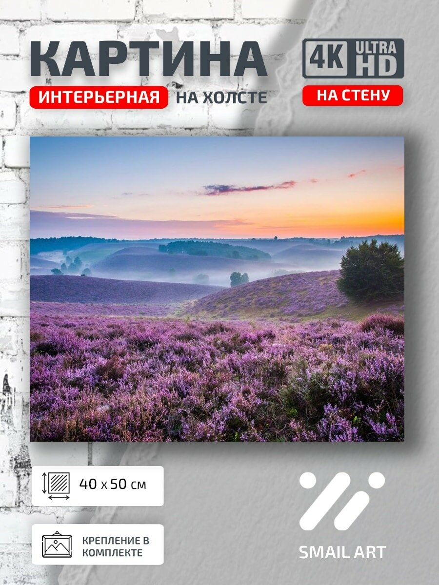Картина на холсте интерьерная 40 на 50 на стену ферма Фиолетовый для офиса пейзаж