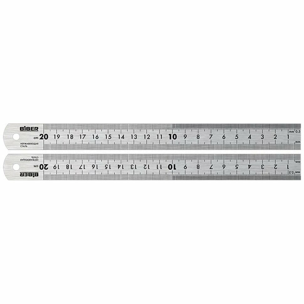 Линейка бибер 40164 500мм нержавеющая сталь двухсторонняя шкала, 2384709