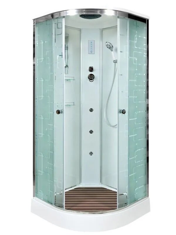Душевая кабина DTO с крышей, низким поддоном, гидромассажем, электрикой, матовое стекло с узором, 90х90х220 см, серия EM