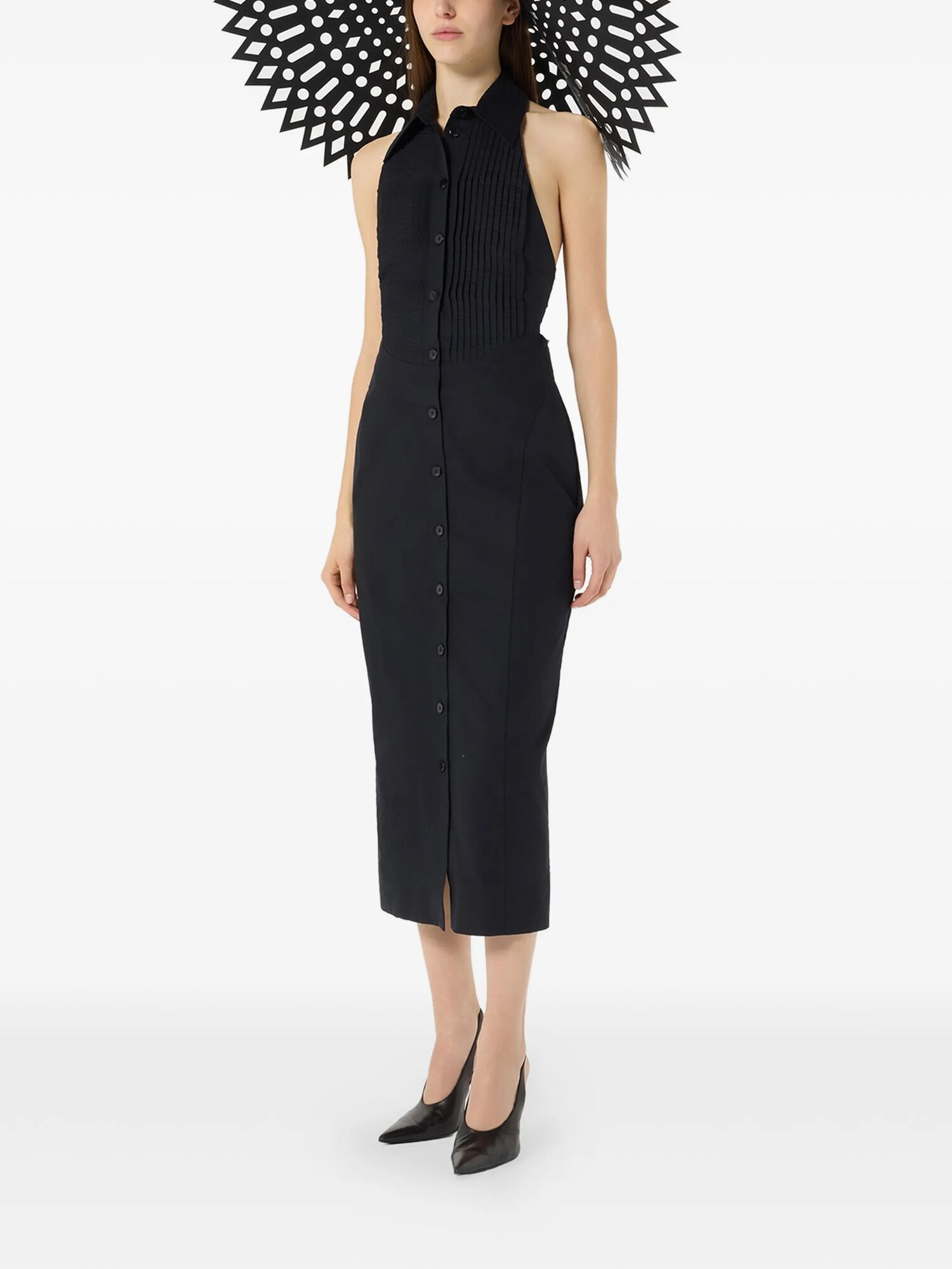 Платье Blumarine Plissé button midi dress, размер 40, черный — фото 1