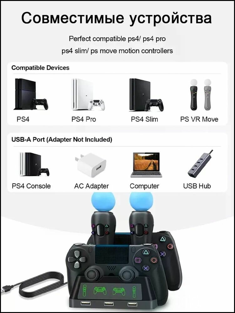 Эксклюзивная зарядная станция с контроллером MOVE для PS4 VR, 4 в 1