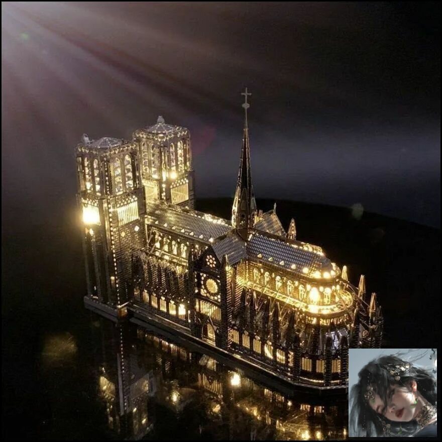 Металлический конструктор собора Нотр-Дам де Пари с подсветкой 3D пазл