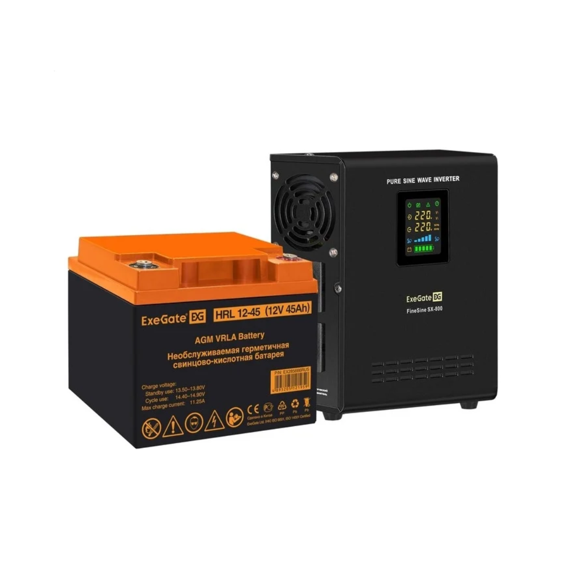 Комплект ИБП ExeGate FineSine SX-800. LCD. AVR.2SH EX295996RUS Line-interactive 800ВА/500Вт + батарея 45Aч EX285666RUS