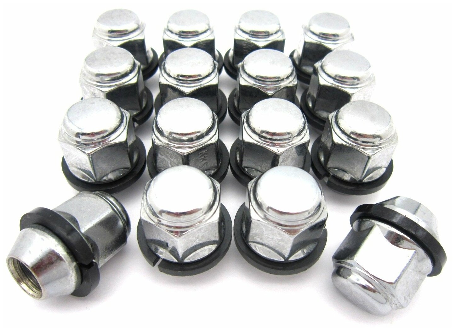 Гайки колесные М12Х1,5 хром под ключ 21 мм высота 35 мм Hyundai конус с выступом, пластиковый поясок 16 шт.