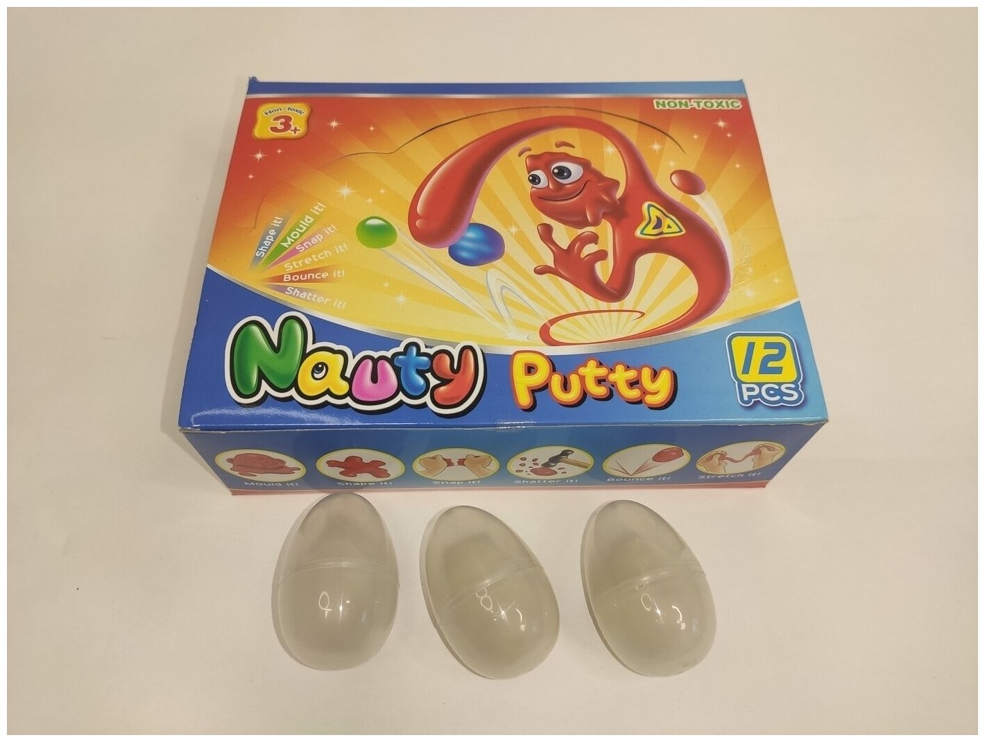 Жвачка для рук, фосфорный комбо набор из 3-х штук светится в темноте зелёным, Nano gum в яйце