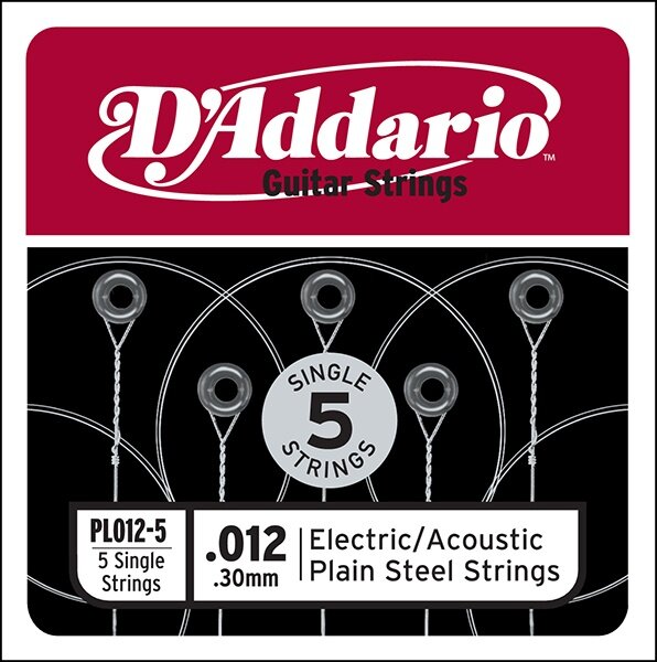 Одиночная струна для электрогитары и акустической гитары D'Addario PL012-5, 012, 5шт