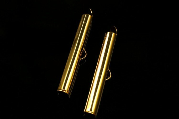 Концевик-трубочка с петелькой 30х4мм, внутренний диаметр 3мм, отверстие 1х2,5 мм, цвет золото, хирургическая сталь, 18k позолота, 04-172, 2шт