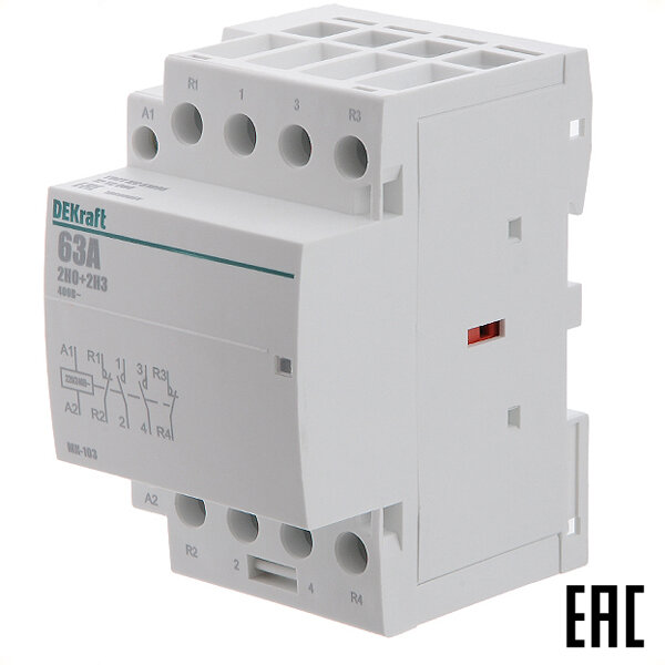 Контактор модульный МК103-063A-230B-22 18090DEK 63А 2з+2р 230В на Din-рейку DEKraft