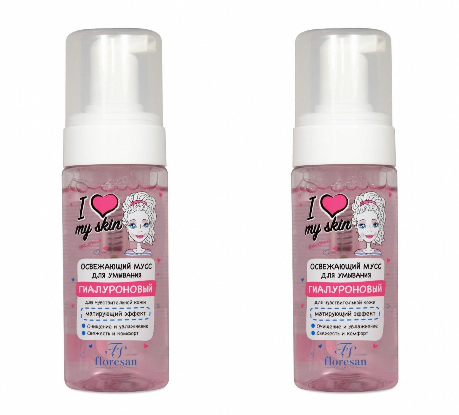 Floresan, Мусс Освежающий для умывания I love my skin, 250 мл,2 шт