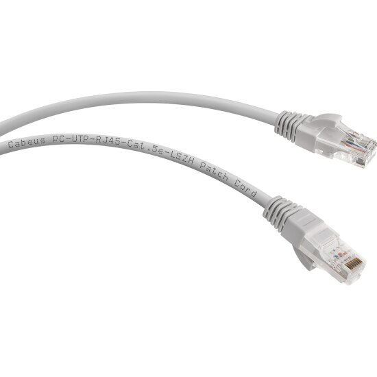 Патч-корд Cabeus U/UTP PC-UTP-RJ45-Cat.5e-15m-LSZH категория 5е, 2xRJ45/8p8c, неэкранированный, серый, LSZH, 15м