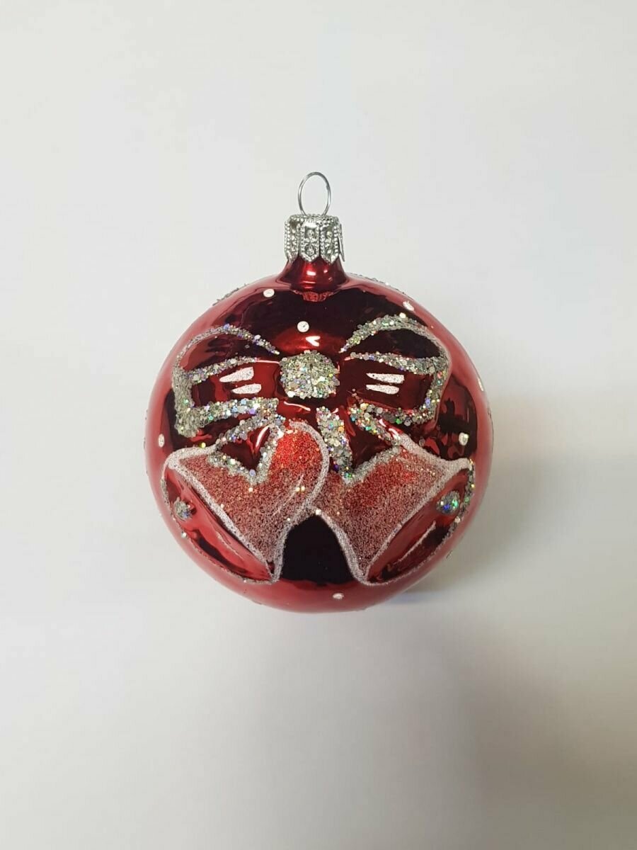 Шар на елку 75мм рельефный "Бубенцы" красный