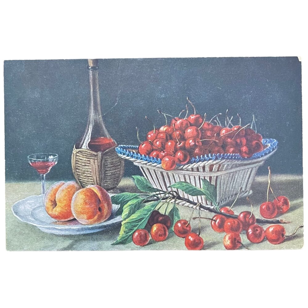 Почтовая открытка "Вино, вишня и персики" XX век, Европа