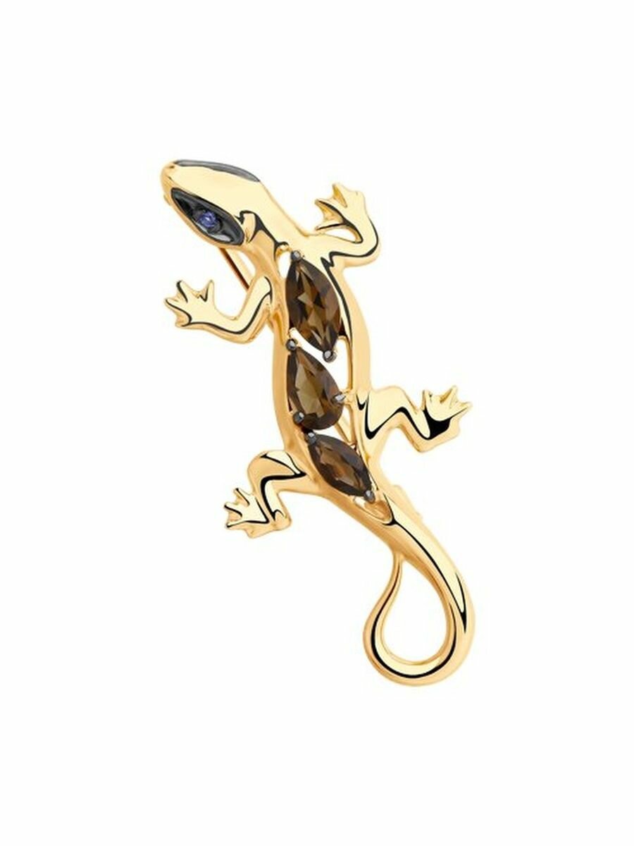 Брошь, серебро, 925 проба, золочение, раухтопаз