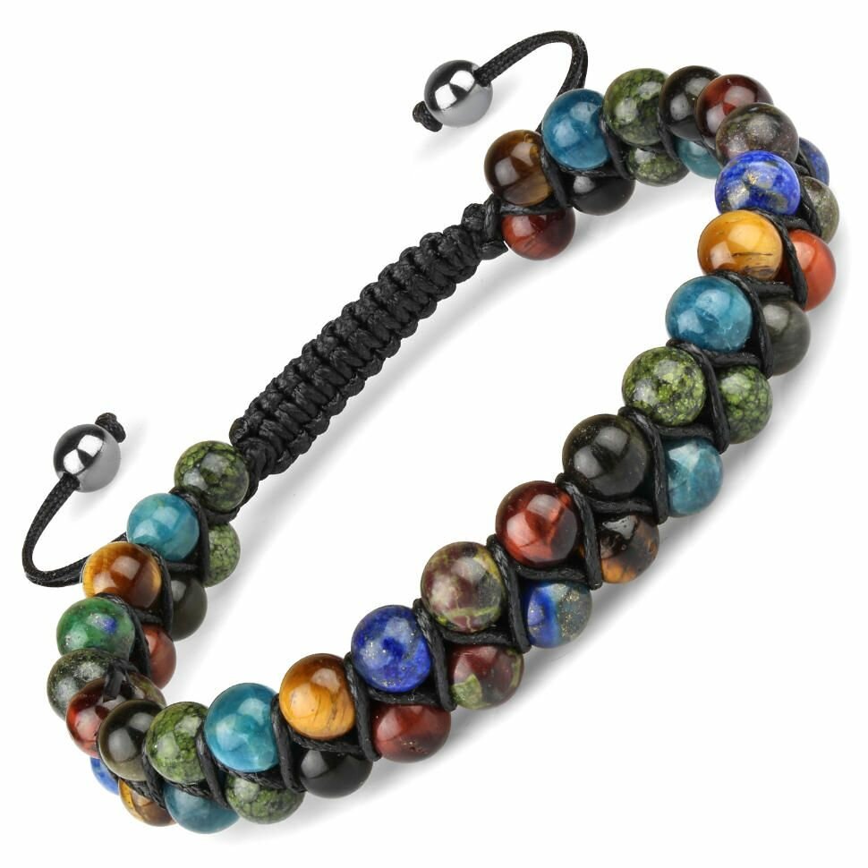 Браслет, апатит, бычий глаз, змеевик, лазурит, обсидиан, яшма