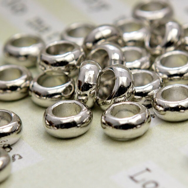 Евробусины 15 шт./ Металлические бусины с большим отверстием, размер 9.5x5.5 мм, цвет платина