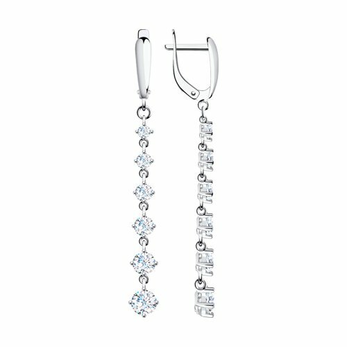 Серьги с подвесками, серебро, 925 проба, родирование, фианит
